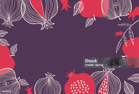 Rosh Hashanah 디자인 템플릿과 손으로 그린 석류 가지 샤나 토바 레터링 히브리어 번역 새해 복 많이 받으세요 유대교 신년제에 대한 스톡 벡터 아트 및 기타 이미지