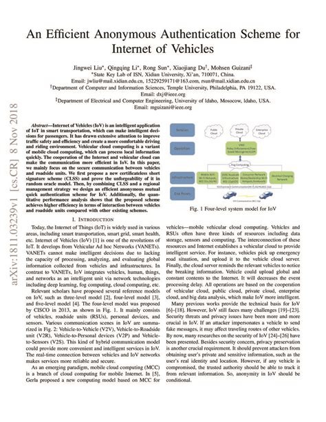 An Efficient Anonymous Authentication Scheme For Internet Of Vehicles