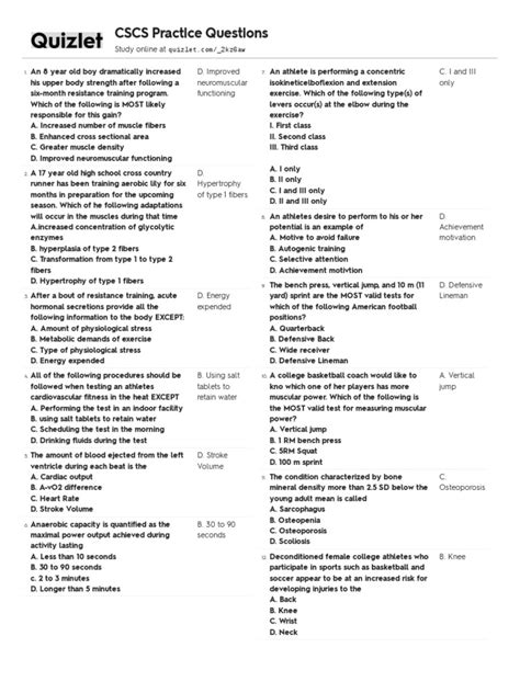 Cscs Practice Questions Pdf Strength Training Muscle