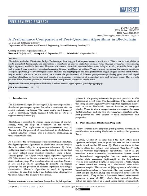 A Performance Comparison Of Post Quantum Algorithms In Blockchain Pdf