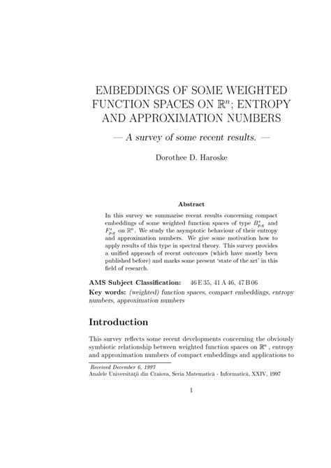 Pdf Embeddings Of Some Weighted Function Spaces On ℝn Entropy And