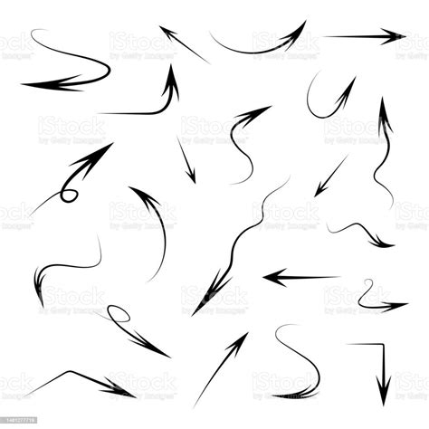 손으로 그린 화살표 컬렉션입니다 낙서 화살표가 설정됩니다 벡터 화살표 아이콘이 설정됩니다 검은 손은 흰색 배경에 낙서 화살표 컬렉션을 익사 벡터 그래픽입니다 격리된 벡터