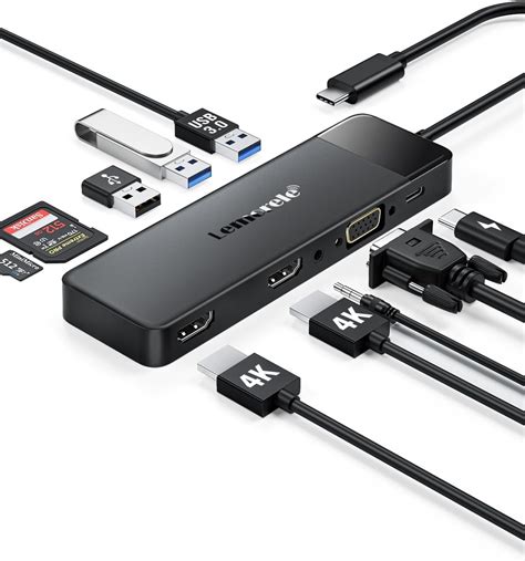 Lemorele Usb C Docking Station For Laptop 10 In 1 Triple Display Monitors Adapter With 4k Dual