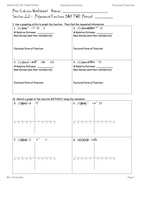 Polynomial Functions Printable Pdf Download