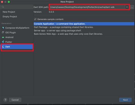 Flutter Dart Language Is Not Showing Up When Creating A New Project In