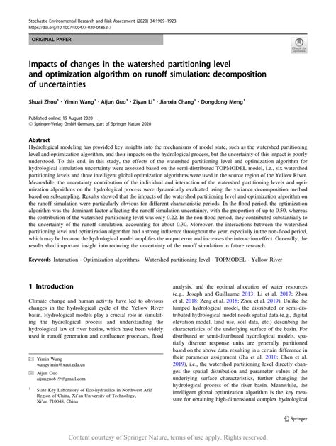 Impacts Of Changes In The Watershed Partitioning Level And Optimization