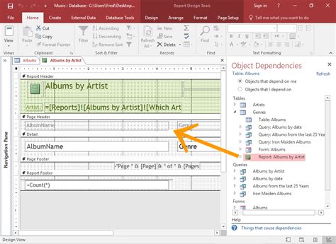 how to display object dependencies in access 2016