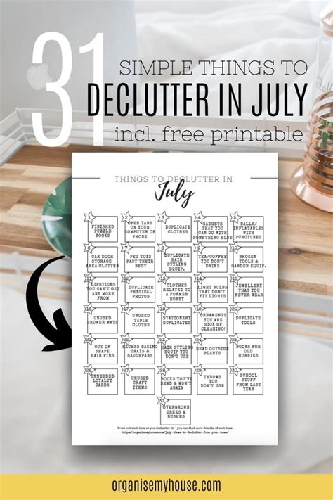 31 Simple Items To Declutter From Your Home In July Declutter Free Printables Organization