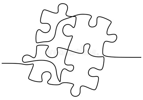 Puzzle Pieces Continuous Line Drawing Problem Solving Solution Business Concept Vector