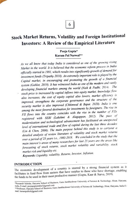 Pdf Stock Market Returns Volatility And Foreign Institutional