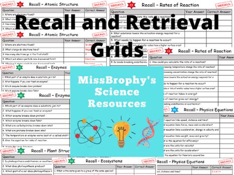 Gcse Recall And Retrieval Grids Biology Teaching Resources