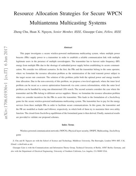 Pdf Resource Allocation Strategies For Secure Wpcn Multiantenna