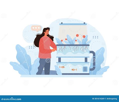Woman Monitoring A Multi Tiered Hydroponic System Flat Vector