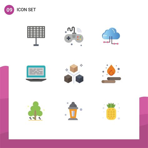 Pictogram Set Of Simple Flat Colors Of Coding Screen Cloud Code Laptop Editable Vector Design