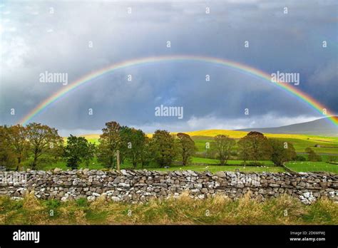Rainbow Over The Yorkshire Dales National Park Countryside Ribblesdale