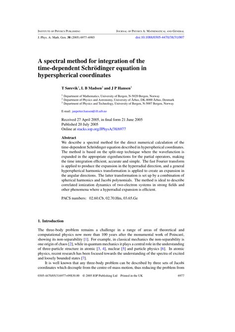 Pdf A Spectral Method For Integration Of The Time Dependent Schrödinger Equation In