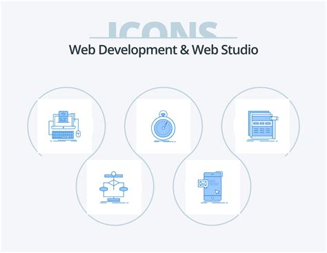 Web Development And Web Studio Blue Icon Pack 5 Icon Design Fast Screen Mail Monoblock