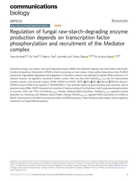 Pdf Regulation Of Fungal Raw Starch Degrading Enzyme Production