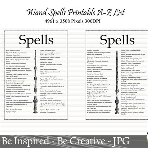 Wizard Spells List Etsy