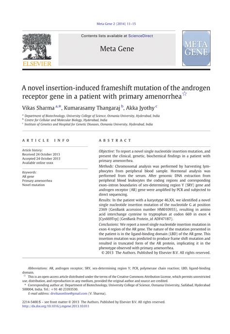 Pdf A Novel Insertion Induced Frameshift Mutation Of The Androgen