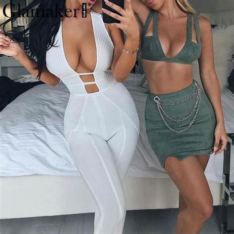 Buy Glamaker Hollow Out V Neck Sexy Fitness Jumpsuit