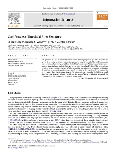 Pdf Certificateless Threshold Ring Signature