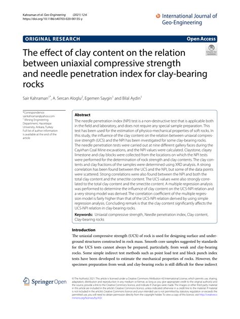 PDF The Effect Of Clay Content On The Relation Between Uniaxial Compressive Strength And