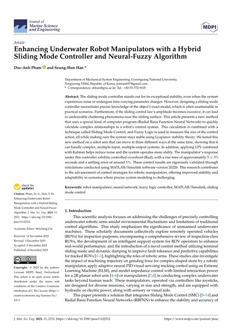 Pdf Enhancing Underwater Robot Manipulators With A Hybrid Sliding Mode Controller And Neural