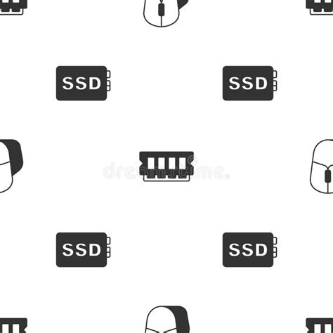 Set Computer Mouse Ram Random Access Memory And Ssd Card On Seamless