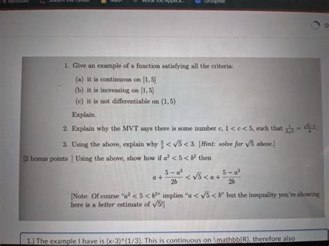 Solved 1 Give An Example Of A Function Satisfying All The