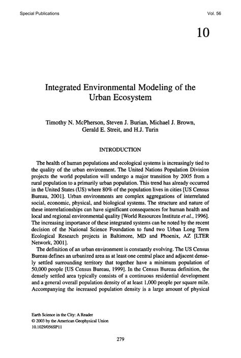 Pdf Integrated Environmental Modeling Of The Urban Ecosystem