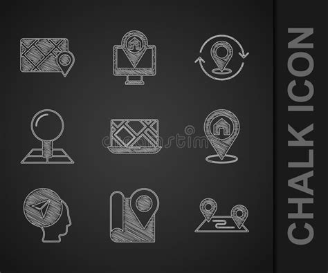 Set City Map Navigation Folded With Location Marker Route Location House Map Human Pin And