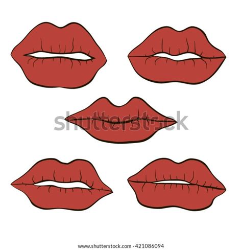 Hand Drawn Red Sexy Lips Set Stock Vector Royalty Free 421086094