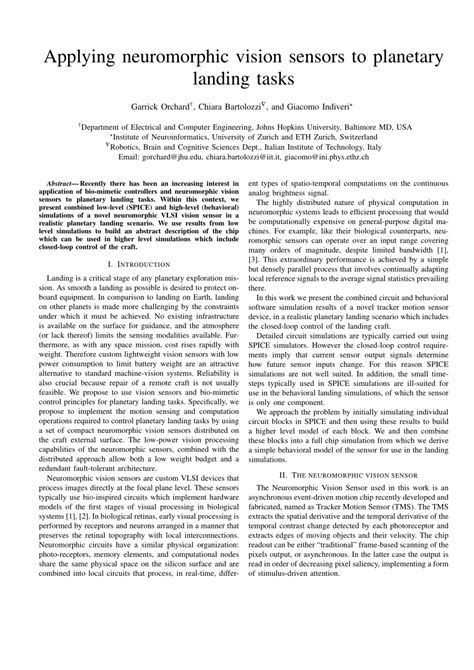 Pdf Applying Neuromorphic Vision Sensors To Planetary Landing Tasks
