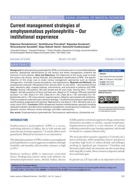 Pdf Current Management Strategies Of Emphysematous Pyelonephritis Our Institutional Experience