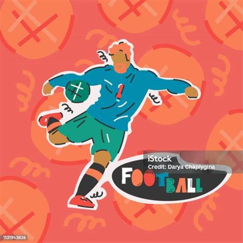 축구 선수의 손으로 그린 벡터 일러스트 운동 선수의 실루엣이 컬러 프린트 Championship에 대한 스톡 벡터 아트 및 기타