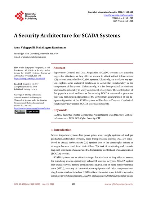 Pdf A Security Architecture For Scada Systems