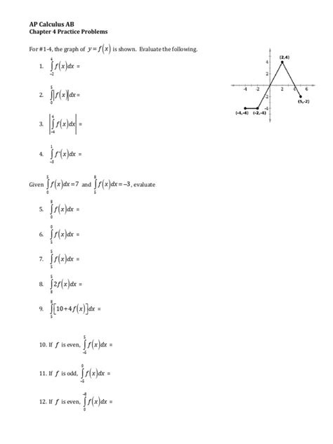 Chapter 4 Practice Problems Integrals And Riemann Sums Pdf Integral Function Mathematics