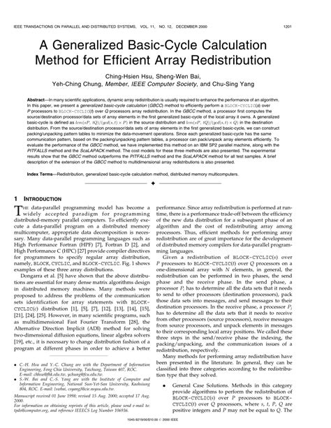 Pdf A Generalized Basic Cycle Calculation Method For Efficient Array Redistribution