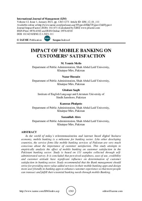 Pdf Impact Of Mobile Banking On Customers Satisfaction
