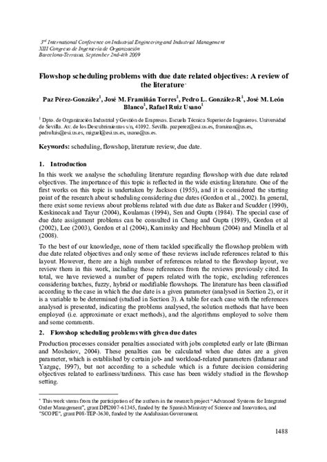 Pdf Flowshop Scheduling Problems With Due Date Related Objectives A Review Of The Literature