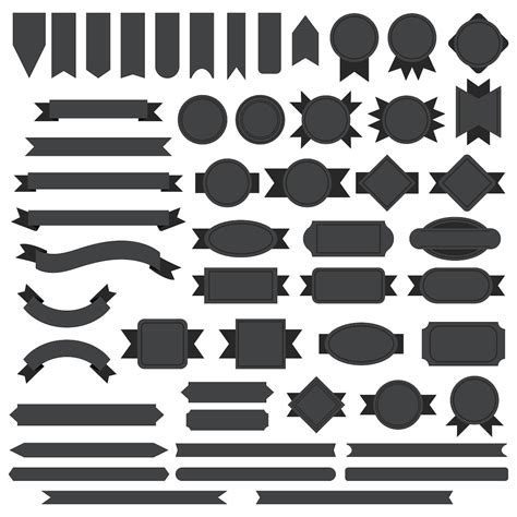 Dark Gray Badge And Banner Full Clip Art Set Png Svg Vector Label Ribbon Flag Frame Border
