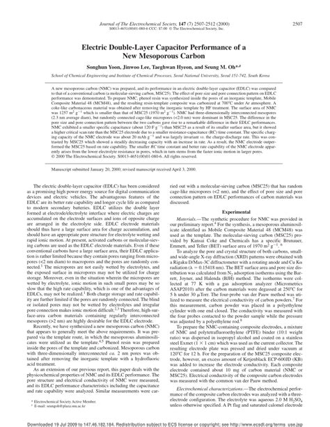 Pdf Electric Double‐layer Capacitor Performance Of A New Mesoporous Carbon