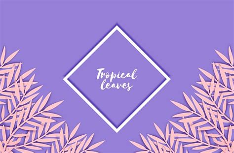 배너 디자인에 대 한 추상 종이 컷 핑크 잎 파티 초대장 벡터 꽃 템플릿입니다 정글 단풍 그림입니다 보라색 배경에 흰색 마름모 프레임열대 종이 야자수 잎 0명에 대한 스톡