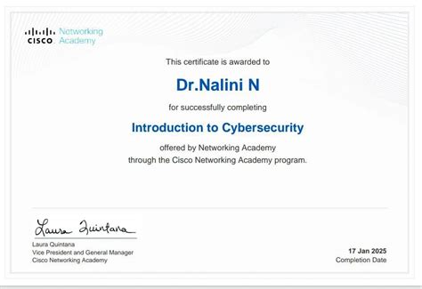 Certificate From Cisco Networking Academy Nalini N