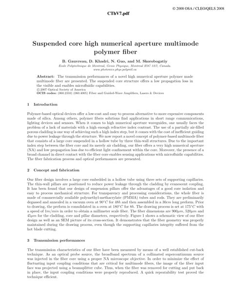 Pdf Suspended Core High Numerical Aperture Multimode Polymer Fiber