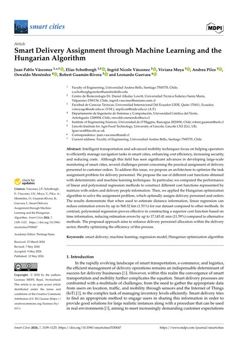 Pdf Smart Delivery Assignment Through Machine Learning And The Hungarian Algorithm