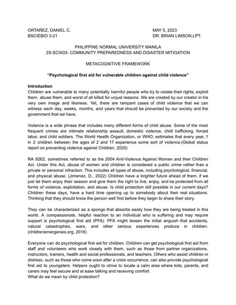 Pdf Metacognitive Framework Psychological First Aid For Vulnerable