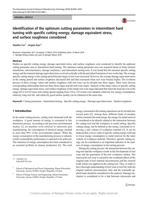 Identification Of The Optimum Cutting Parameters In Intermittent Hard Turning With Specific