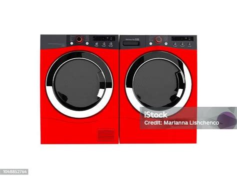 레드 세탁기와 건조 세탁 화이트에서 가정용 3d 렌더링에 대 한 배경 그림자 세탁기에 대한 스톡 사진 및 기타 이미지 세탁기 0명 가사 집안일 Istock